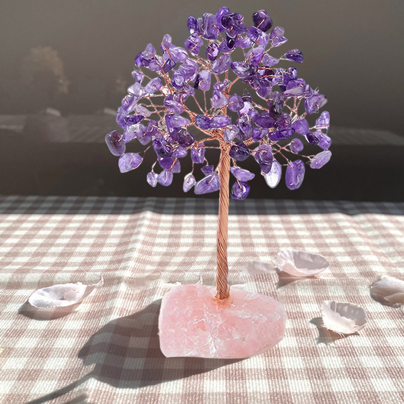 Faux Crystals Stones Tree Good Meaning Desk Decoration Rose Quartz Faux ...