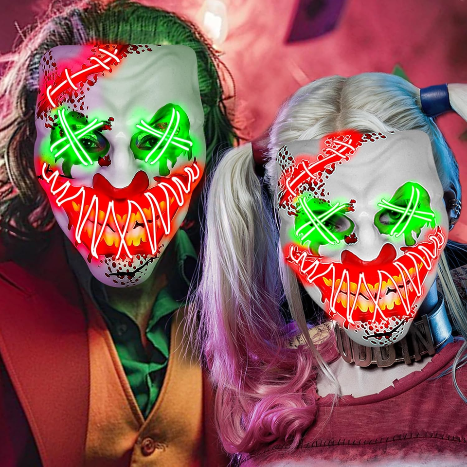 Halloween LED Clown Mask for Aldult & Kids，El Wire Scary Purge Mask for ...