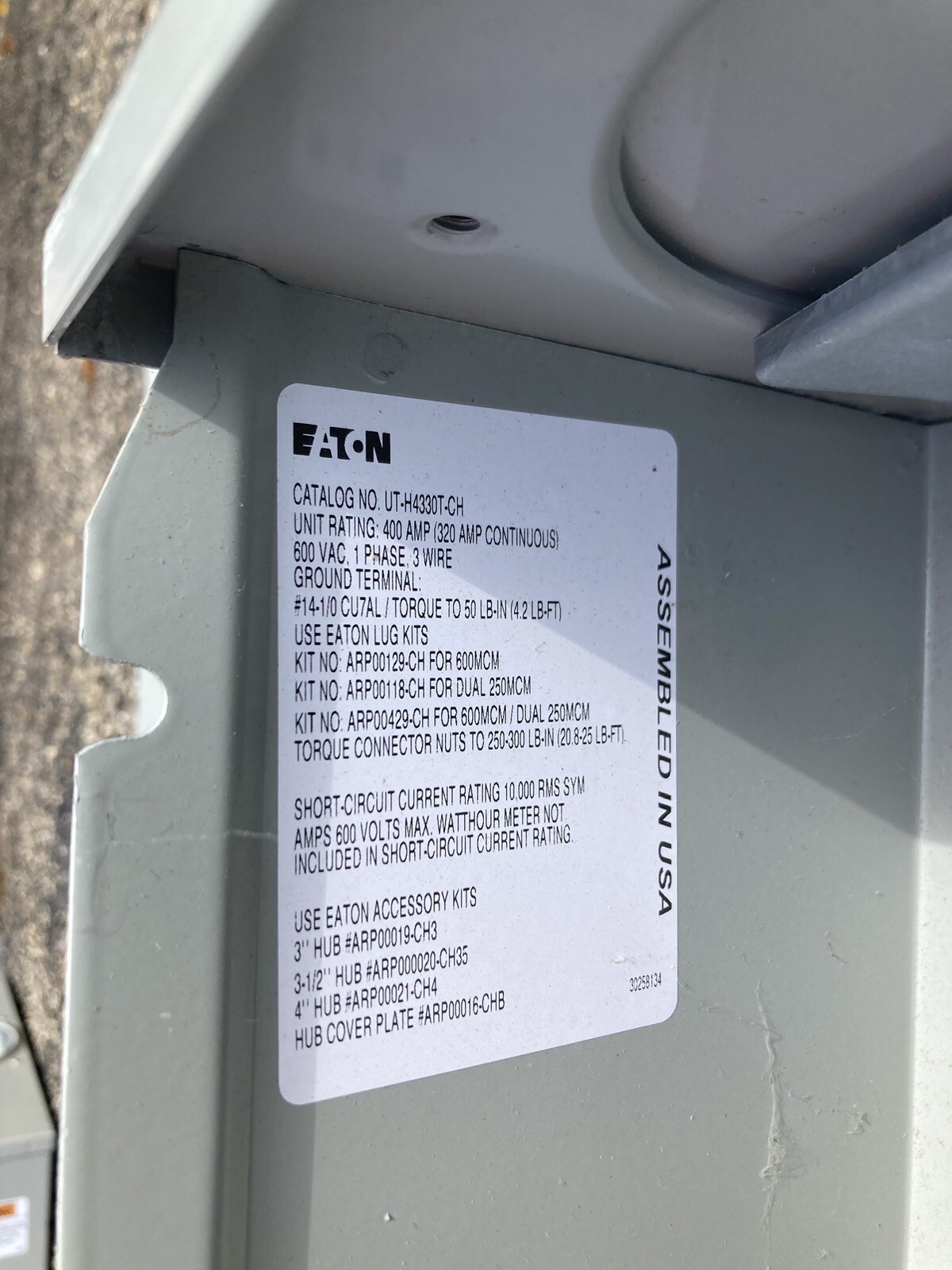 Eaton 324N 320 Amp Single Phase 600V Meter Socket for sale online | eBay