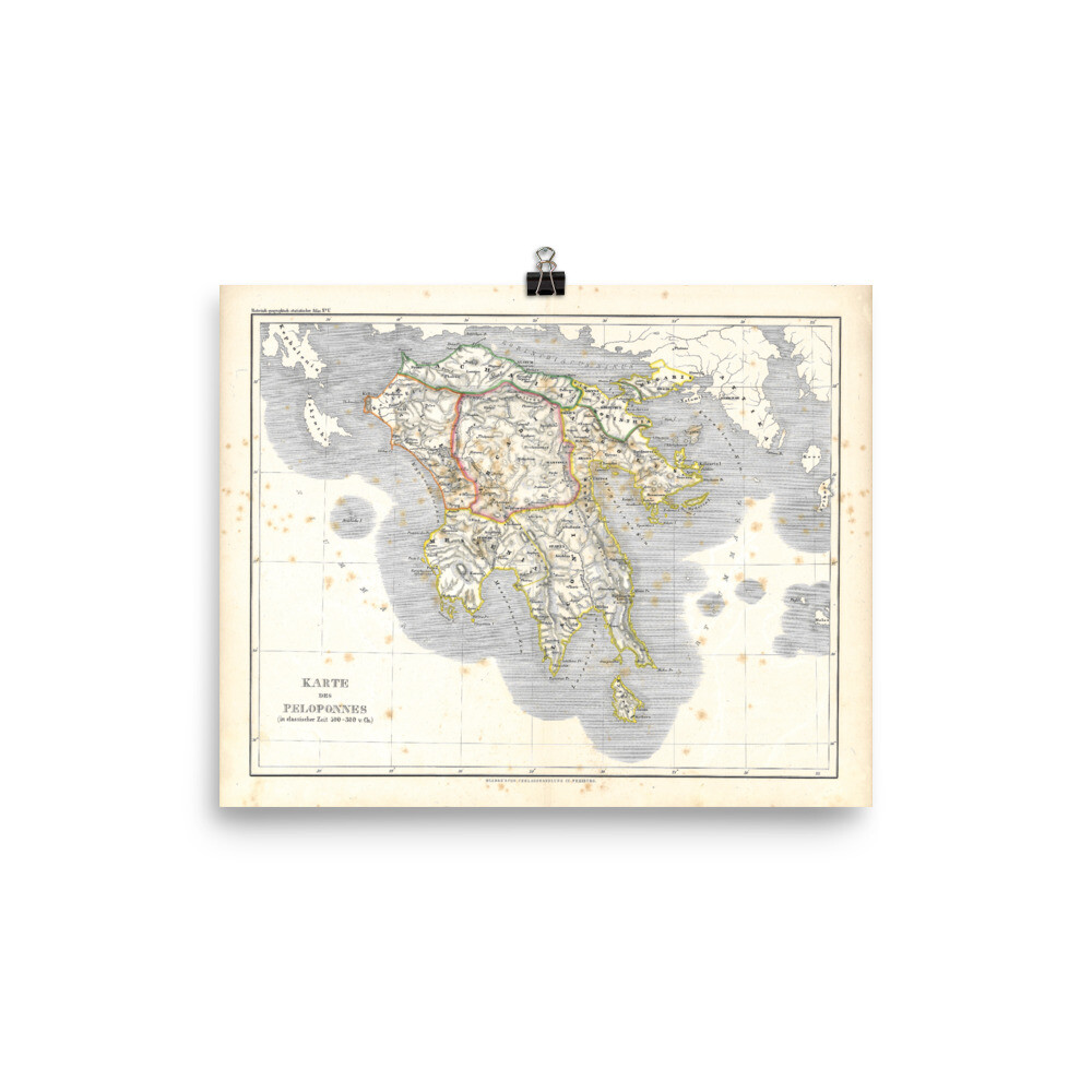 1856 German Historical Map of Ancient Greece 500-300 BC Poster Print | eBay