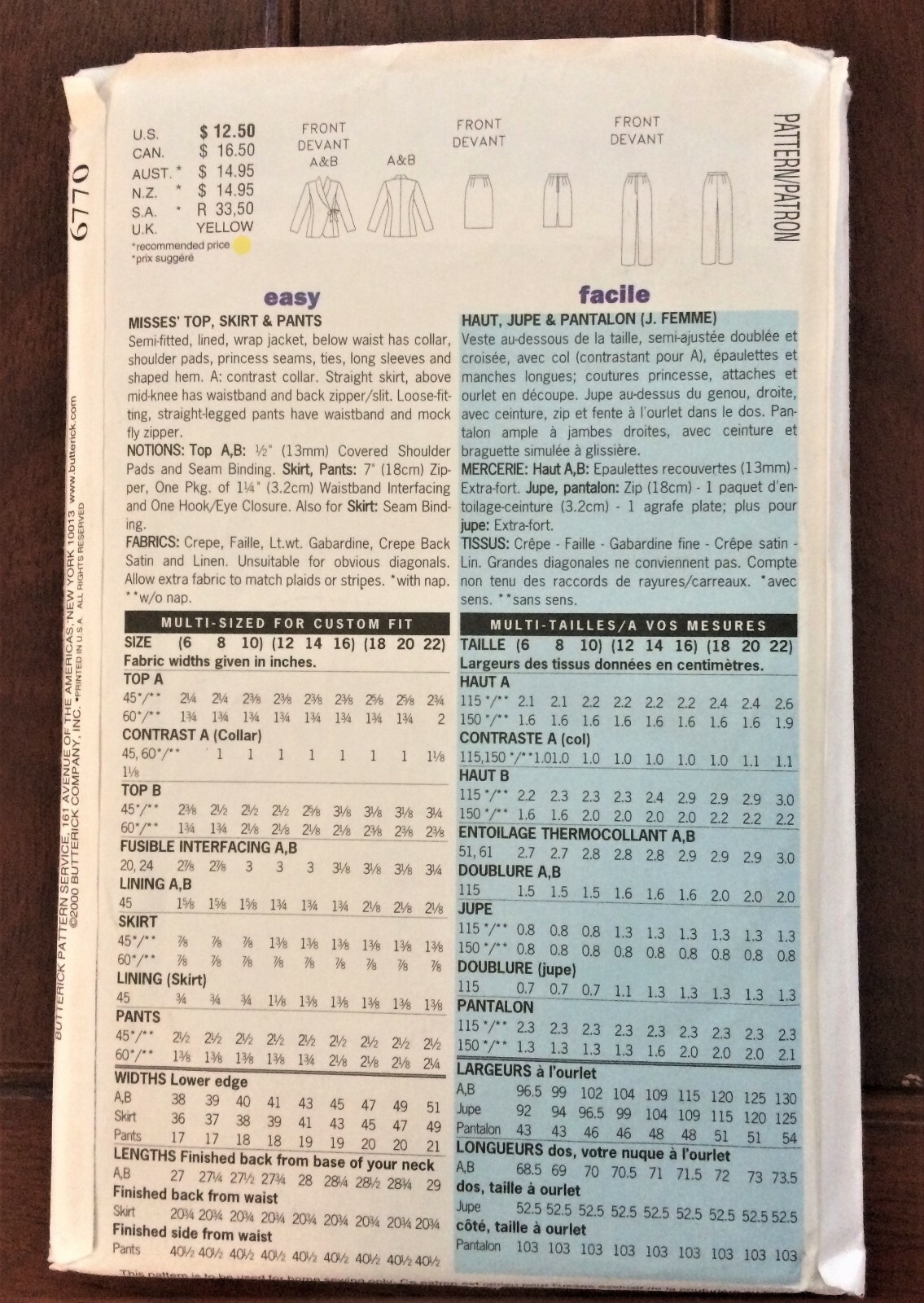 Vintage Butterick Pattern #6770 (18-20-22) Misses' Jacket, Pants and ...