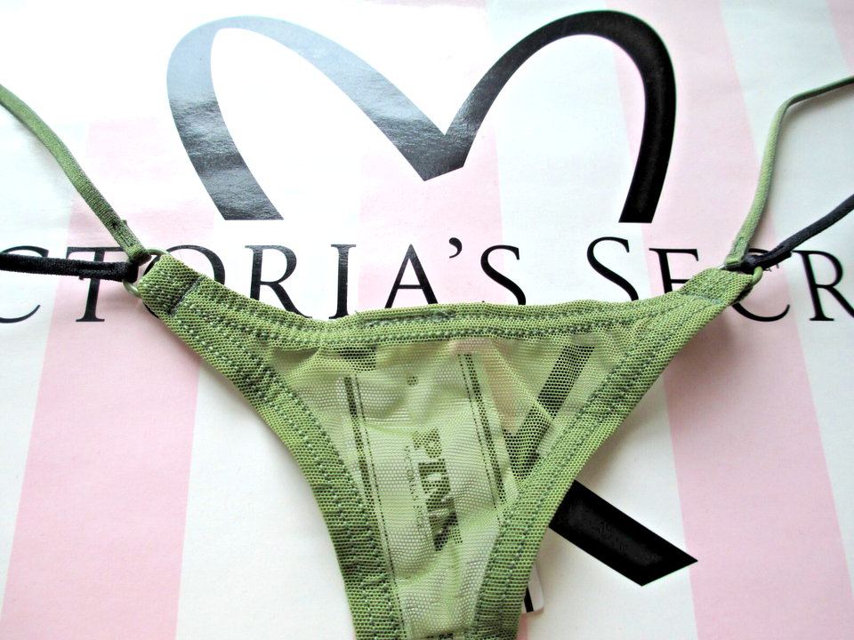 VICTORIA'S SECRET PINK Strappy Micro Thong Panty VS Olive Green S SMALL ...