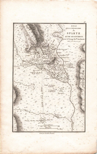 ANCIENNE GRAVURE CARTE VERS 1800 ESSAI SUR LA TOPOGRAPHIE DE SPARTE ...