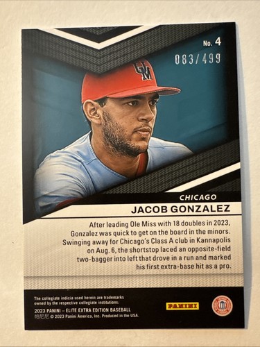 2023 Panini Elite Extra Edition Jacob Gonzalez Status Green /499 #4 | eBay