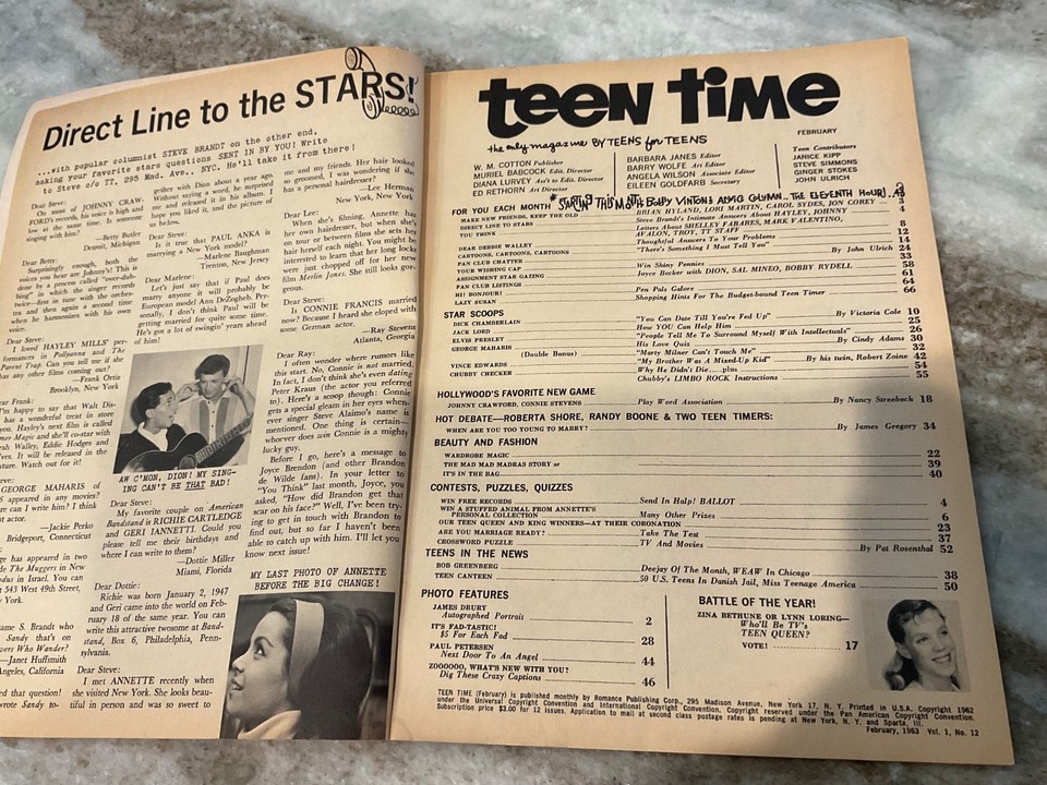 1963 TEEN TIME MAGAZINE ANNETTE FUNICELLO, ELVIS , JACK LORD | eBay