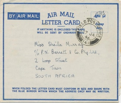 GB 1946, Air Letter (civil mail without postage stamp!) FIELD POST ...