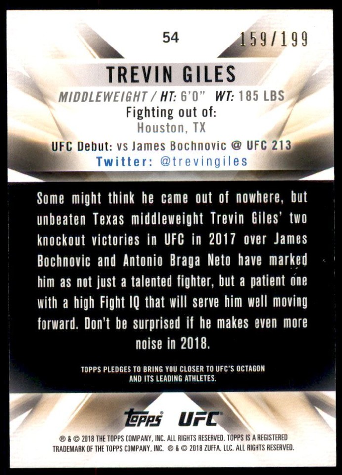 2018 Topps UFC Knockout Green #54 Trevin Giles /199 | eBay