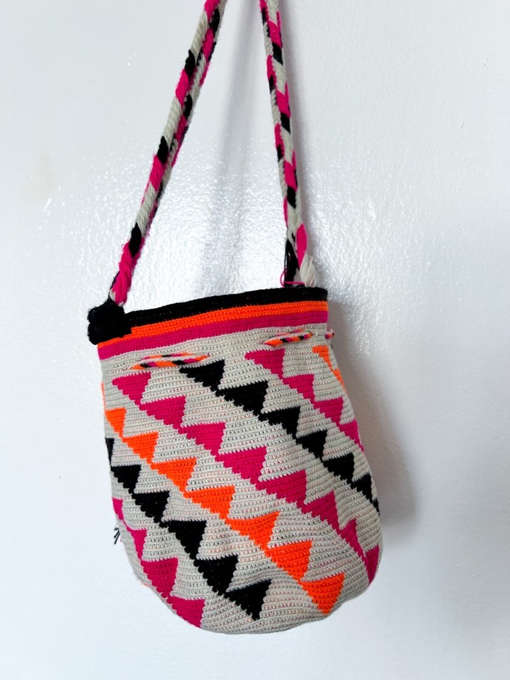 Boho Style Mini Wayuu Mochila Bag Multicolor crochet bucket bag | eBay