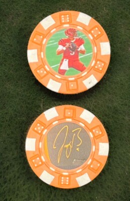 JOE BURROW - CINCINNATI BENGALS FOOTBALL QB ORANGE OUT *SIGNED* POKER ...