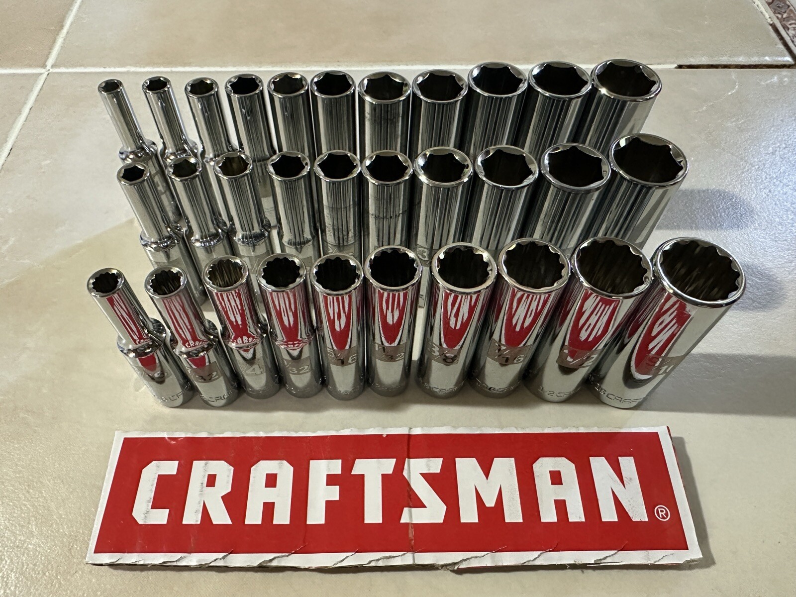 CRAFTSMAN Socket Set Deep 31 Pc 1/4 SAE/MM 6/12pt Tools Wrenches Easy ...