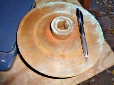 Vintage bronze or brass 8" pump impeller or flywheel ? w/ 2" & 1" keyed ...