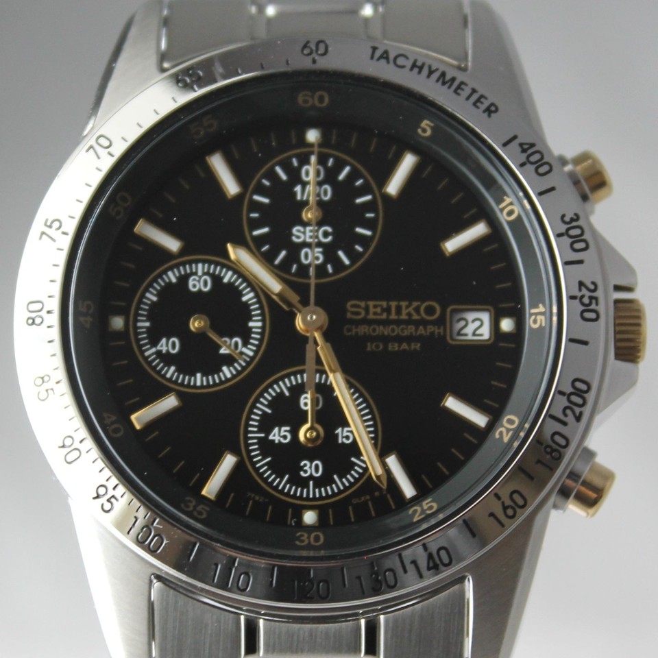 Seiko SBTQ043 Black Gold Mens Chronograph Watch Spirit Practical ...