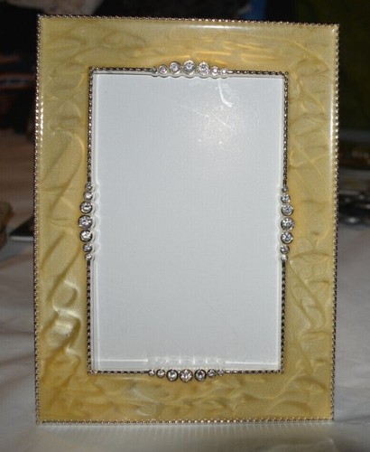 Silver Photo Frame with Marble Gold Enamel Rhinestones Beaded Edge 20 ...