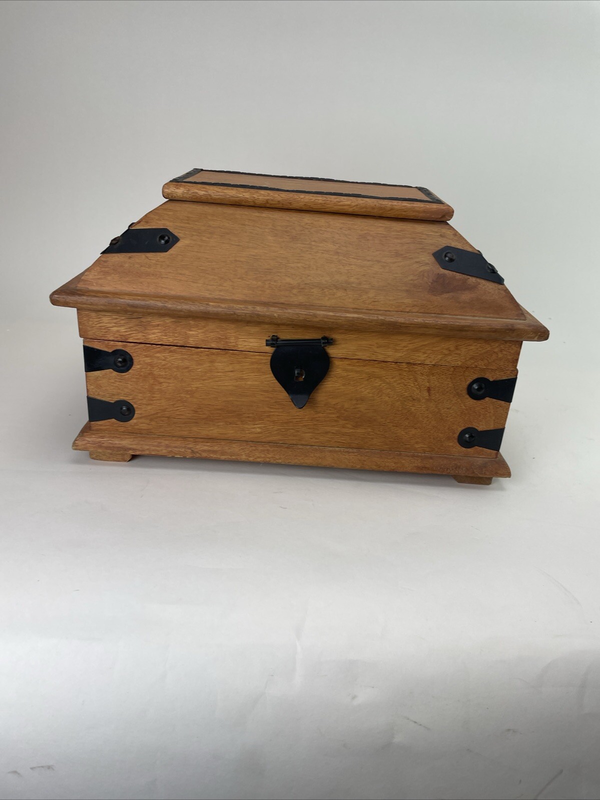 Large Wooden Box Handmade Chest Trinket 14L x 9”W x 9” T Metal Hardware ...