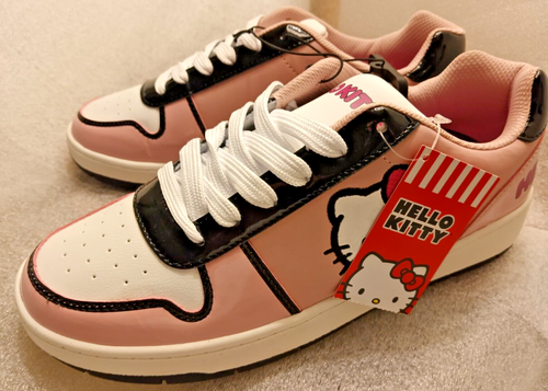 Sanrio Women's Hello Kitty Logo Pink Black Casual Court Sneaker Shoes ...