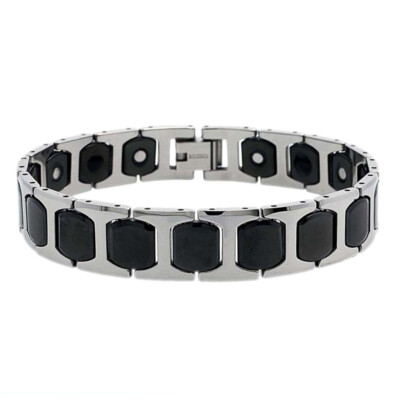 Men Women 13MM Tungsten Carbide Two Tone H Cushion Link Magnetic ...