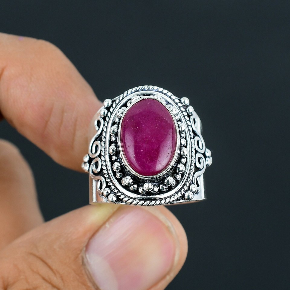 Kashmiri Ruby Gemstone 925 Solid Silver Handmade All Size Ring For Gift Rd-15 | eBay