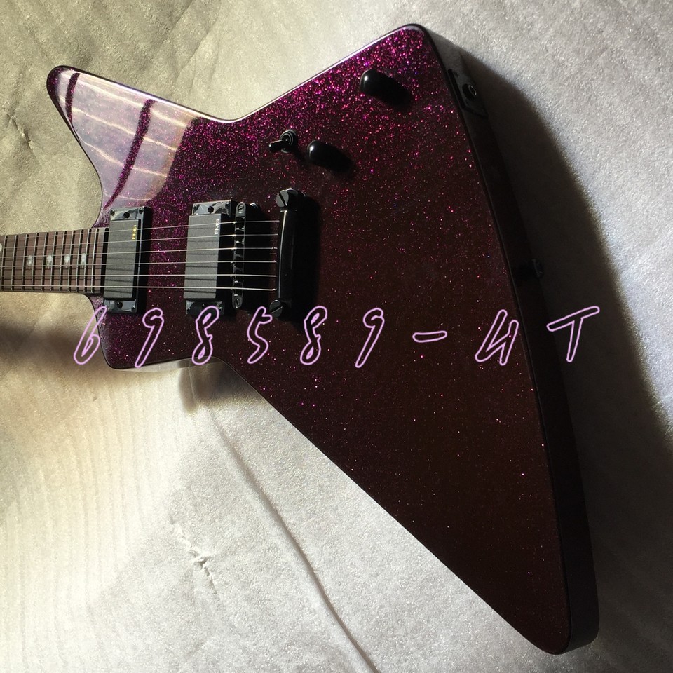 Wine Red Purple Silver Explorer Electric Guitar HH Pickups Solid Black ...