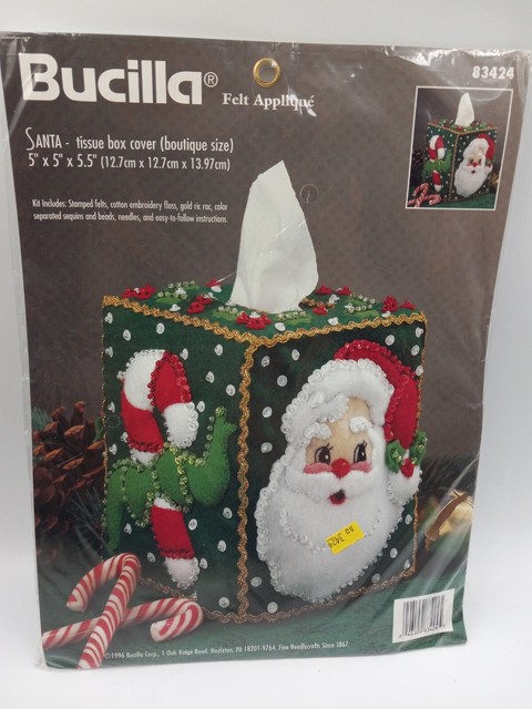 Bucilla Santa Claus & SnowFlake Tissue Box Cover Christmas Felt Kit for ...
