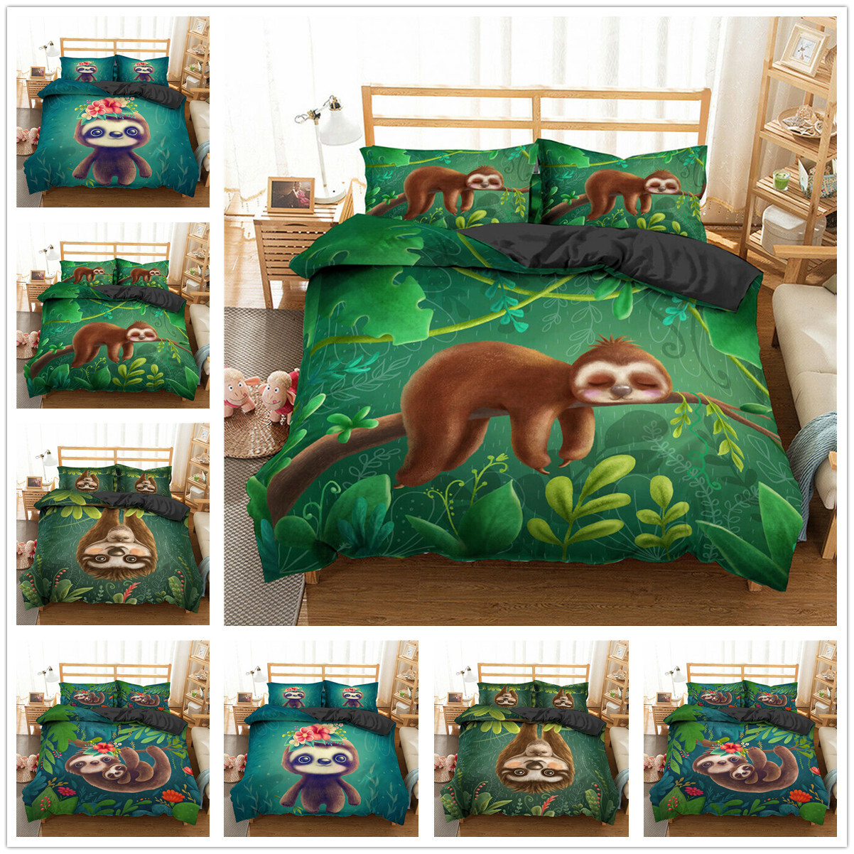 Cartoon Lovely Sloth Comforter Bedding Set 2/3PCS Duvet Cover ...
