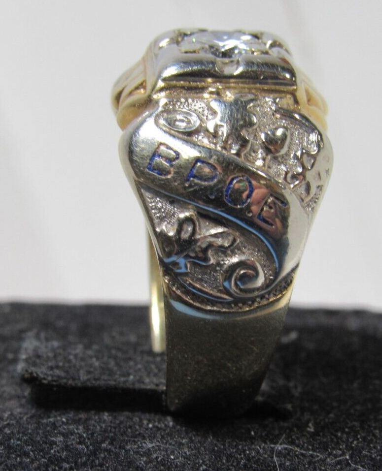 Gothic 14k Yellow Gold Elks Masonic .75ct Diamond Ring Sz 9.25 HTWSSTKS ...