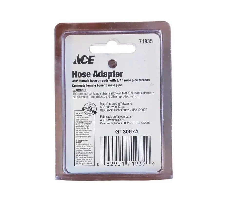 Ace Brass Hose Adapter 3/4" Female Hose Threads with 3/4" Male Pipe ...