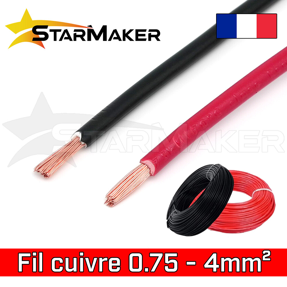 Fil électrique souple HO5/7VK 0,5-0,75-1-1,5-2,5-4mm² Noir Rouge câble ...