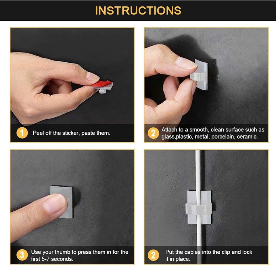 3M Cable Clips Self Adhesive Cord Organizer, Wire Holder Clamp ...