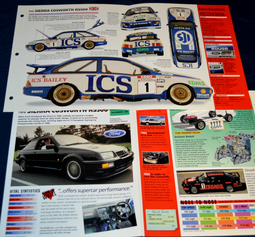 1987 Ford Sierra Cosworth RS500 Specs Info Original Poster Brochure ...