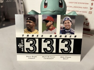 2003 UD MVP Three Bagger Game Used Base Barry Bonds Mark McGwire Mike ...