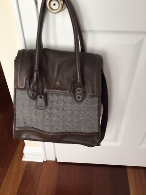 COLE HAAN QUILTED GRAY WOOL/BROWN LEATHER SATCHEL EXCEPTIONAL ESTATE ...