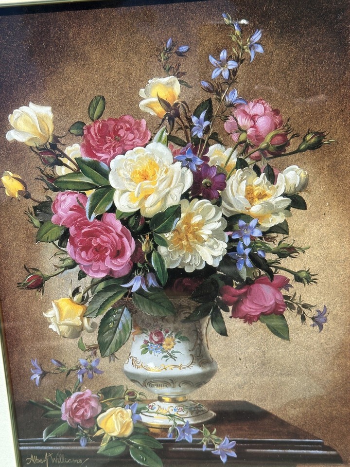 English Roses Print by Albert Williams (1922-2010) Gilded Frame 18 x23 ...
