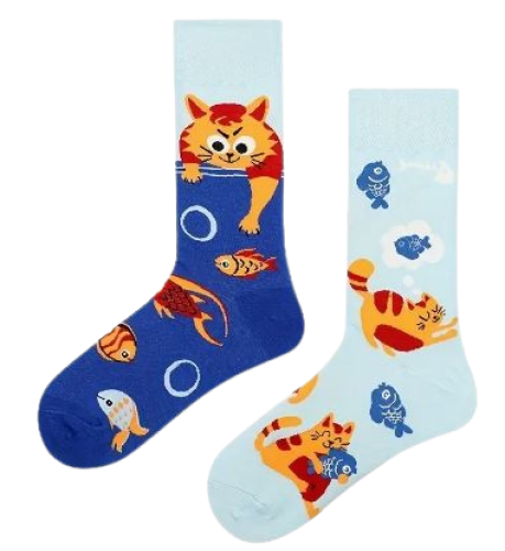 Cute Cat Fishing Crew Socks Orange Kitty Fishbowl Blue Unisex Novelty ...