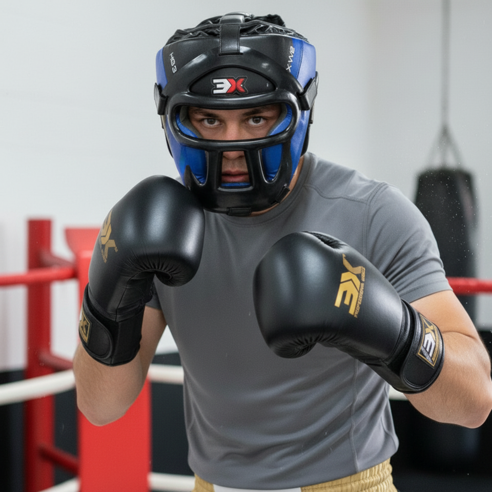 Boxing Head Guard By 3X Sport MMA Martial Arts Training Adult Headgear ...