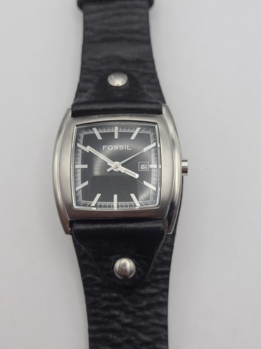 VTG Fossil Quartz Watch JR-8132 Unisex Silver Tone Leather Band New ...