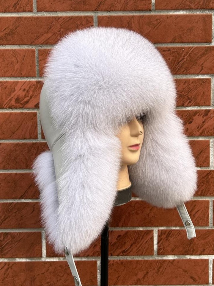 Men's Real Blue Fox Fur Hat Russian Ushanka Cossack Trapper Hat Real ...