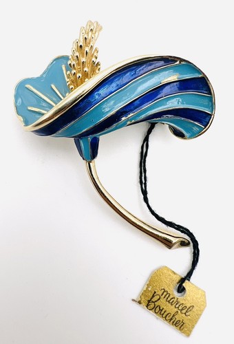 Vintage 1950's Boucher Goldtone & Blue Enamel Floral Flower Pin Brooch ...