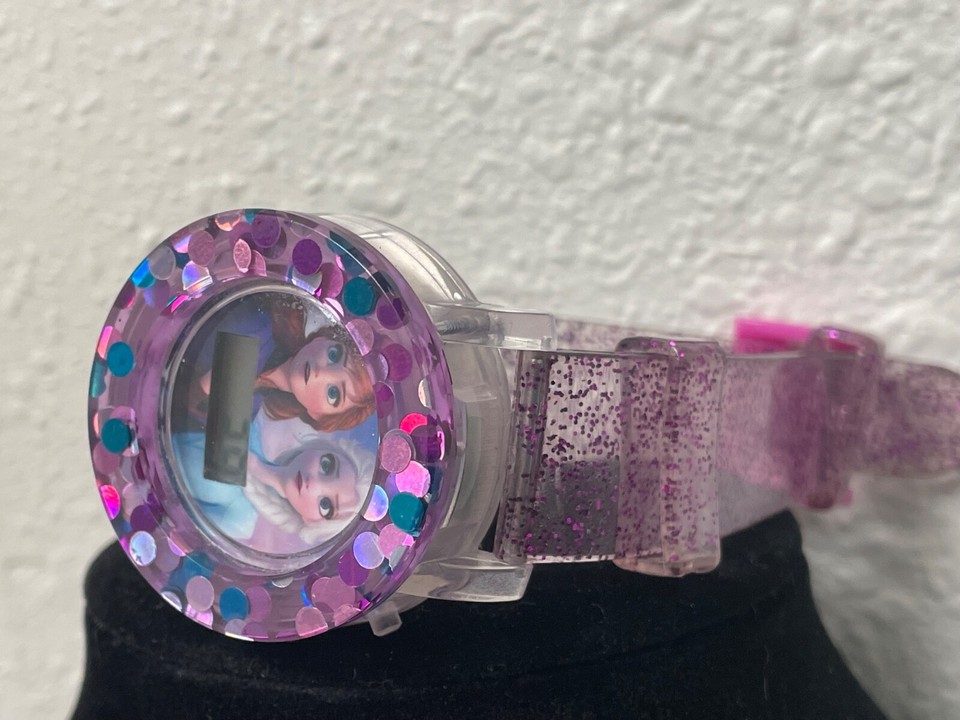 EUC Disney Frozen Anna Elsa glitter purple Silicone Band Watch ...