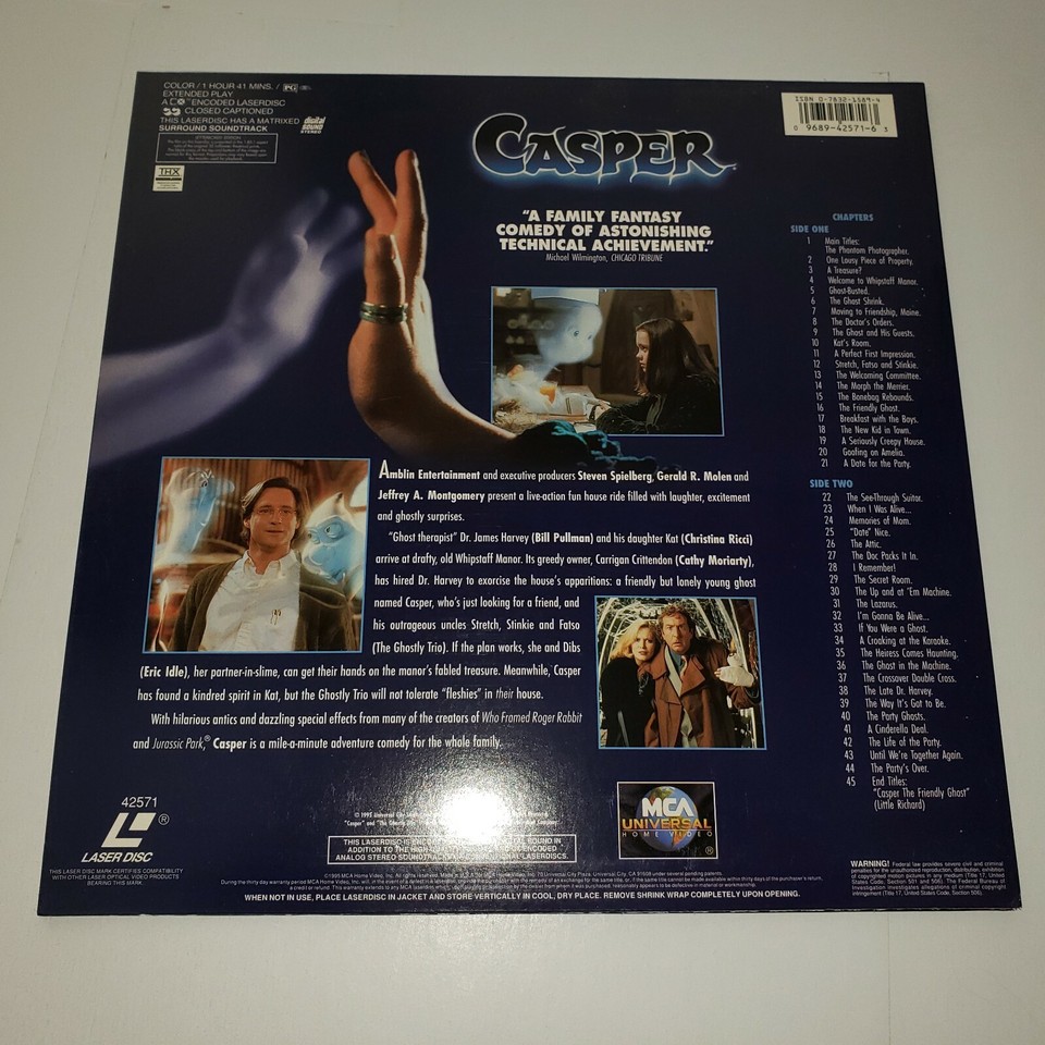 CASPER LaserDisc Laser Video Disc THX CHRISTINA RICCI / BILL PULLMAN ...