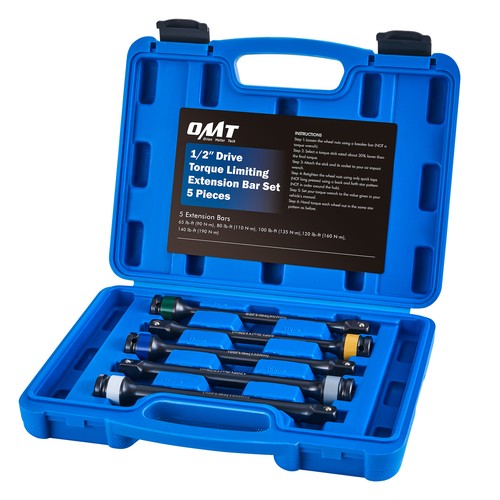 OMT 5pc 1/2" Drive Torque Limiting Extension Bar Set Torque Sticks 65 ...