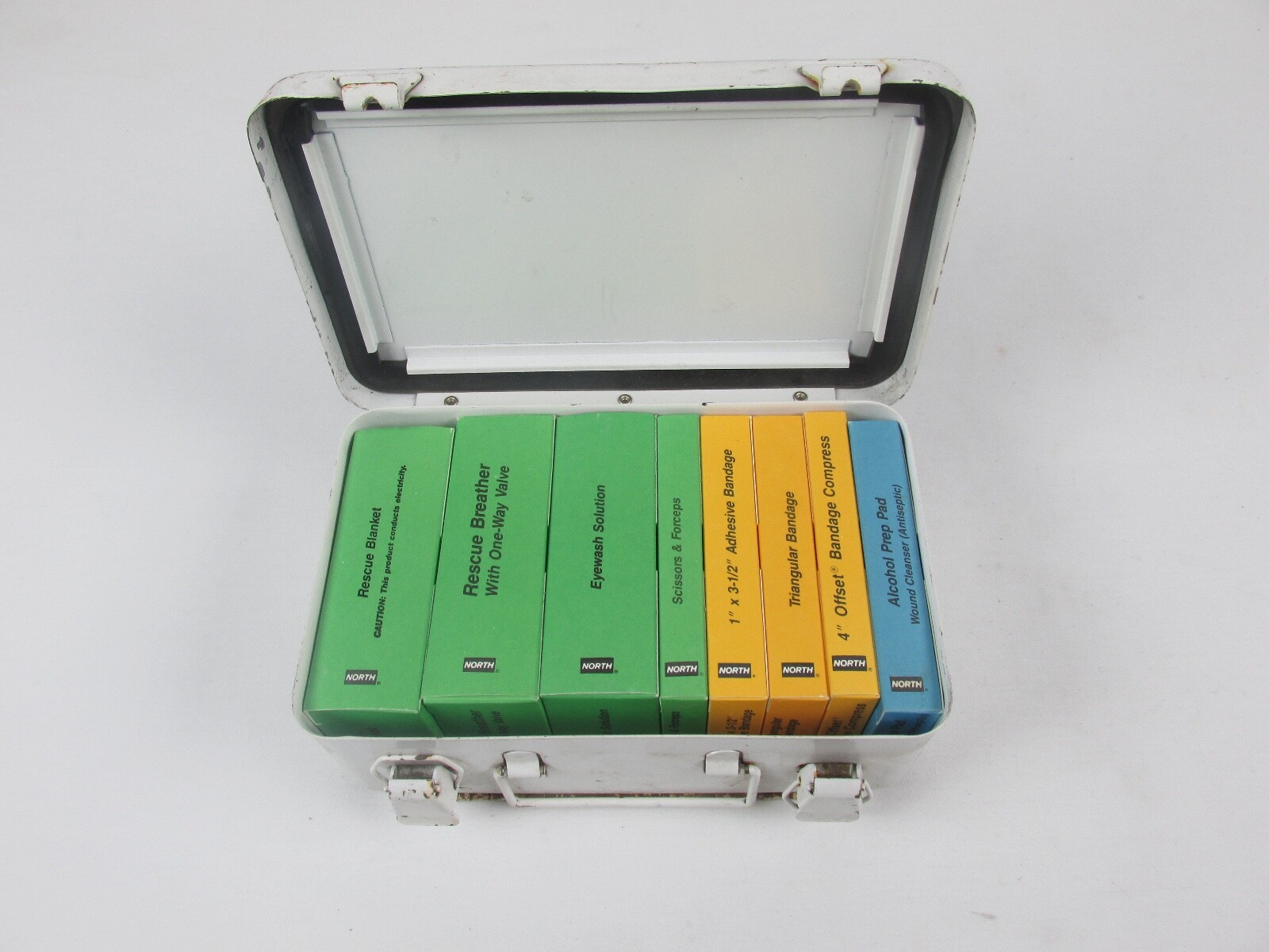 VINTAGE NORCO METAL BOX FIRST AID KIT Welding Safety Medical Supplies ...