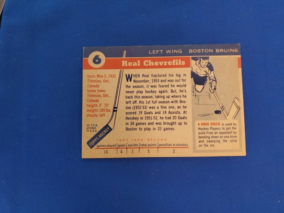 1954-55 Topps-#6 Real Chevrefils-VG+-EX-SET BREAK | eBay