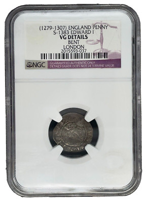 ENGLAND. Edward I, 1279-1307. Silver Penny, S-1383, NGC VG Details Bent ...
