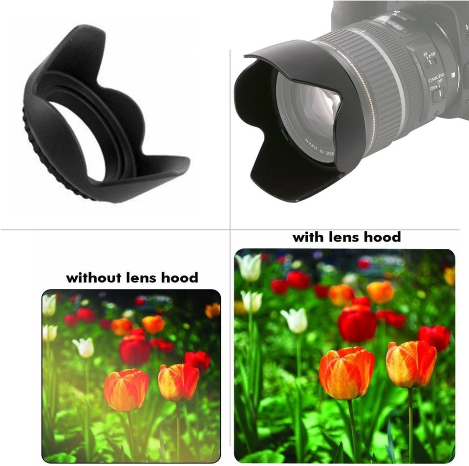 Hard Tulip Shape Camera Lens Hood Prevents Lens Flare for Canon Nikon ...