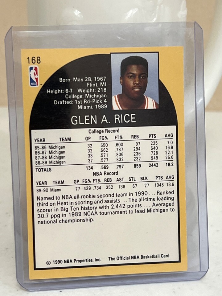 Glen Rice Rookie Card Miami Heat 1990 NBA Hoops Collector Card #168 | eBay