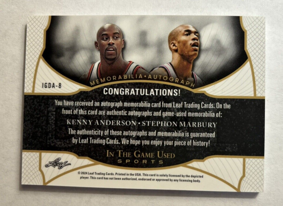 2024 Leaf In The Game Kenny Anderson Stephon Marbury Dual Auto Jersey 2 ...