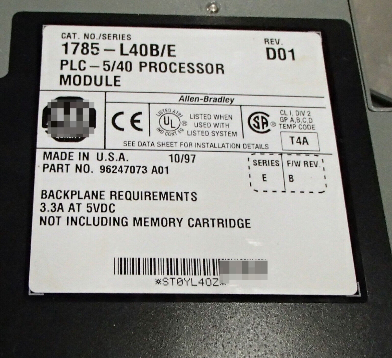 1785-L40B /E PLC-5/40 Processor 48K Word 4 DH+/Remote I/O FRN B.3 | eBay