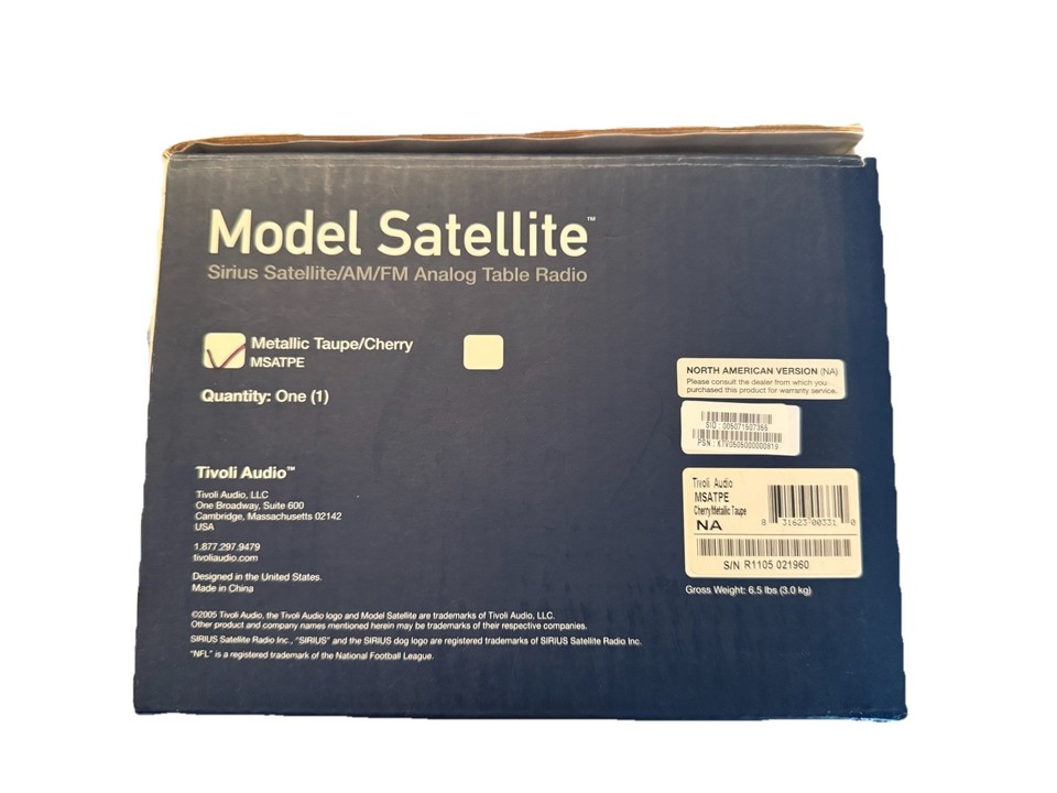 Tivoli Audio Model Satellite AM/FM Sirius Radio Metallic Taupe/Cherry ...