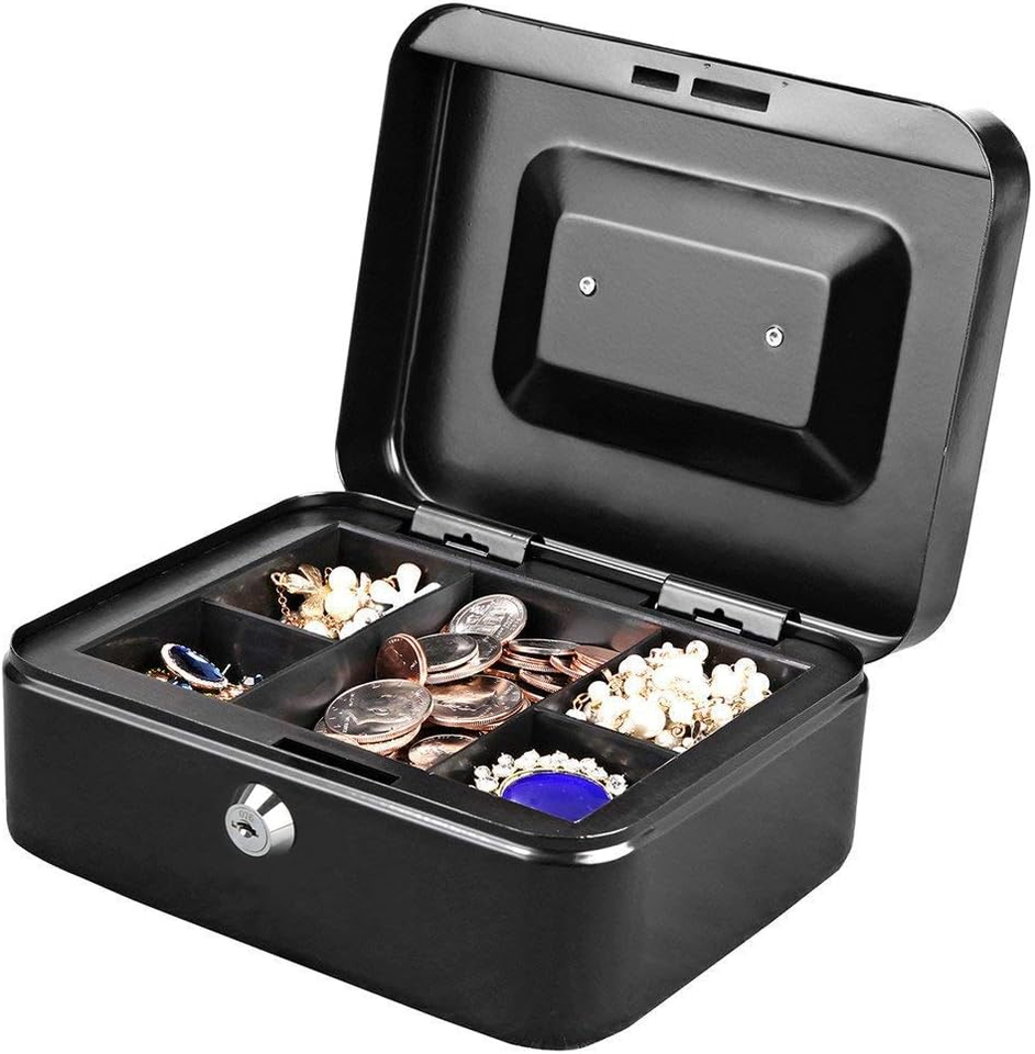 Locking Medium Steel Cash Box with Money Tray,Lock Box,Black | eBay