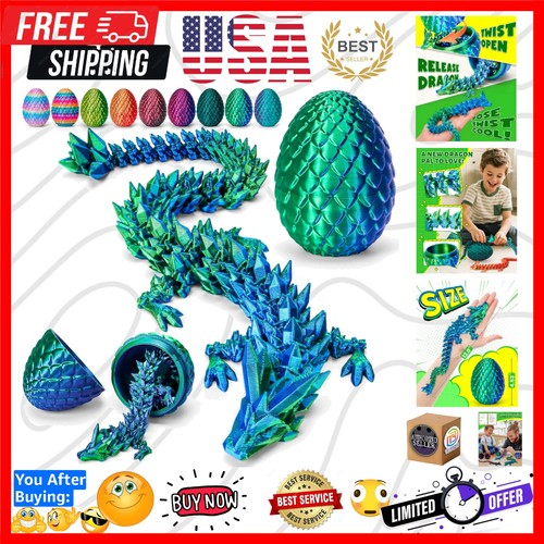 12" 3D Printed Dragon Egg, Cool 3D Printer Articulated Crystal Dragon ...